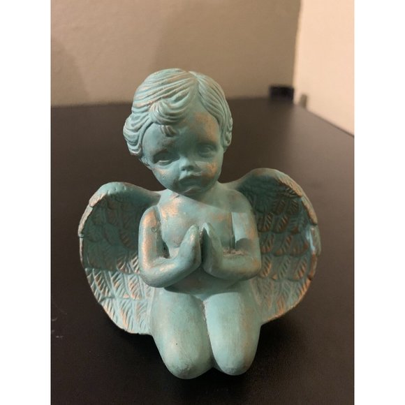 Unbranded | Accents | Vintage Blue Patina Cherub Praying Hands Kneeling ...